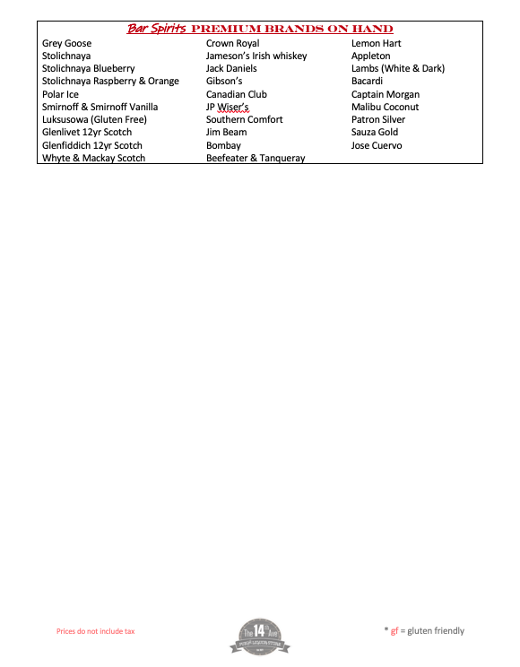 Menu | Pub & Liquor Store In Mission